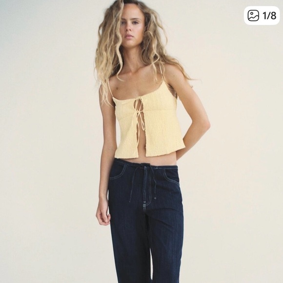 Zara | Tops | Zara Light Yellow Textured Tiefront Top | Poshmark